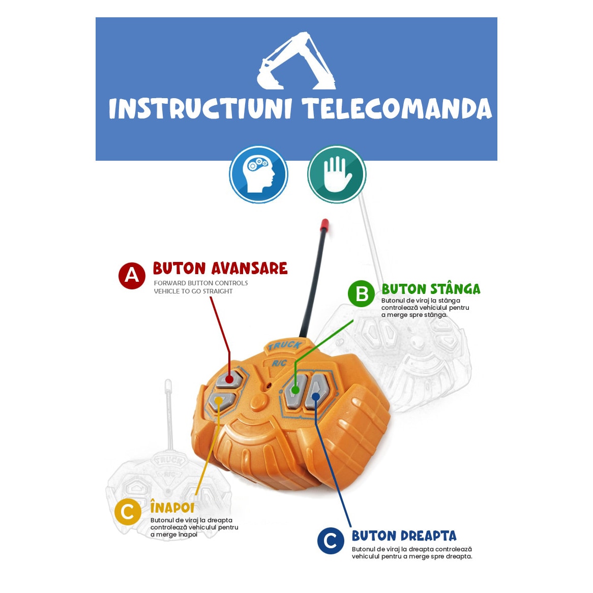 Excavator de jucarie cu Telecomanda RC pentru copii cu incarcator ...