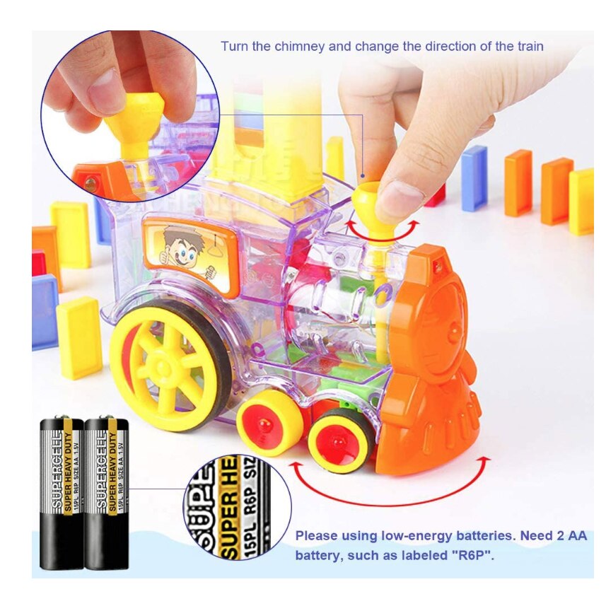 Trenulet electric cu 80 piese Domino, lumini si sunete - eMAG.ro