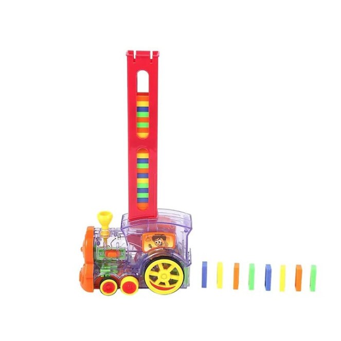 Trenulet electric cu 80 piese Domino, lumini si sunete - eMAG.ro