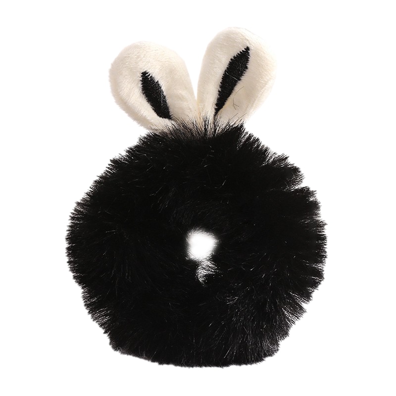 Elastic pentru par, model iepuras pufos cu urechi, negru, EFAYN - eMAG.ro