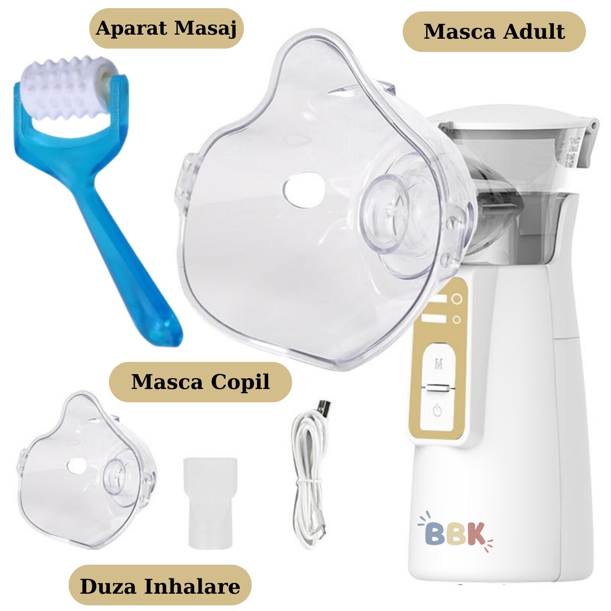 Aparat Portabil Aerosoli BBK®, Nebulizator Profesional si Ultra Silentios, Pentru Copii si ...