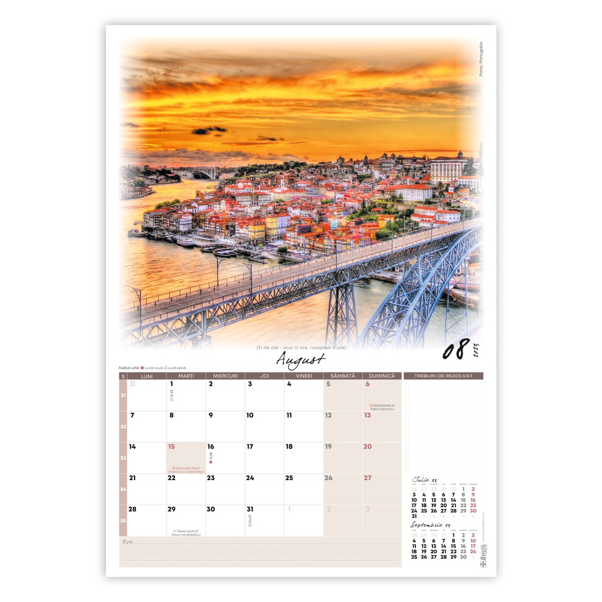 Calendar de perete 2023, Planificator lunar, Orase din Europa, cele mai ...