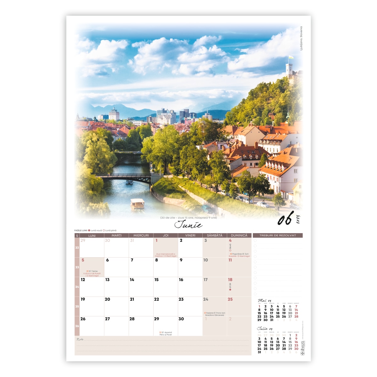 Calendar de perete 2023, Planificator lunar, Orase din Europa, cele mai ...