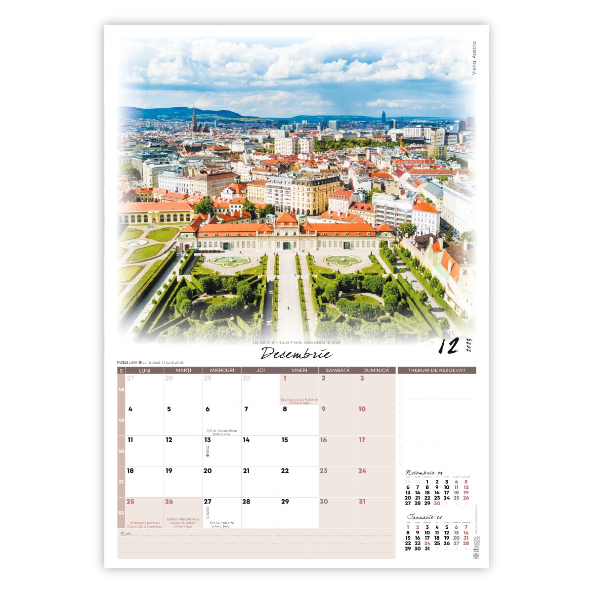 Calendar de perete 2023, Planificator lunar, Orase din Europa, cele mai ...
