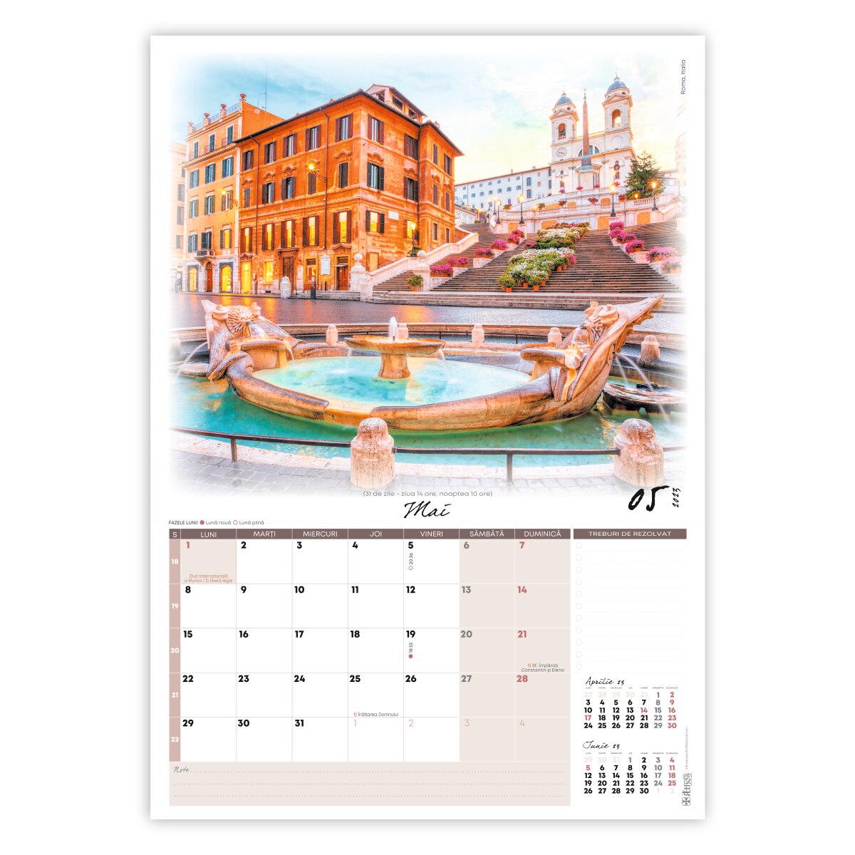 Calendar de perete 2023, Planificator lunar, Orase din Europa, cele mai ...