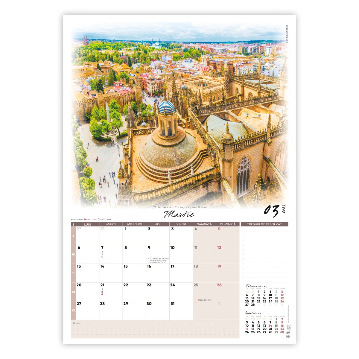 Calendar de perete 2023, Planificator lunar, Orase din Europa, cele mai ...