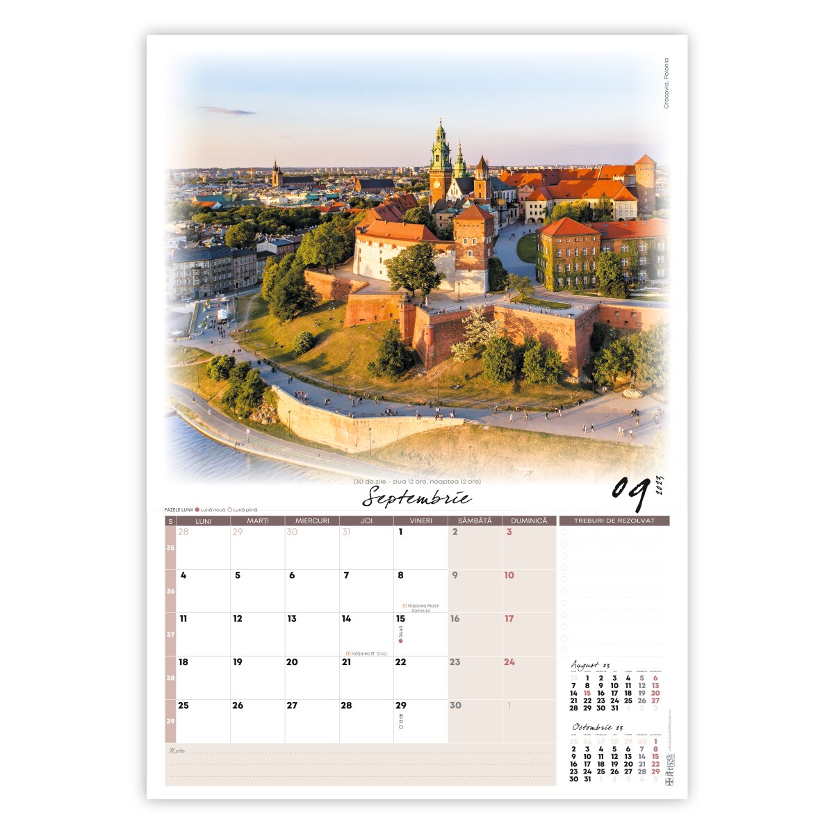Calendar de perete 2023, Planificator lunar, Orase din Europa, cele mai ...
