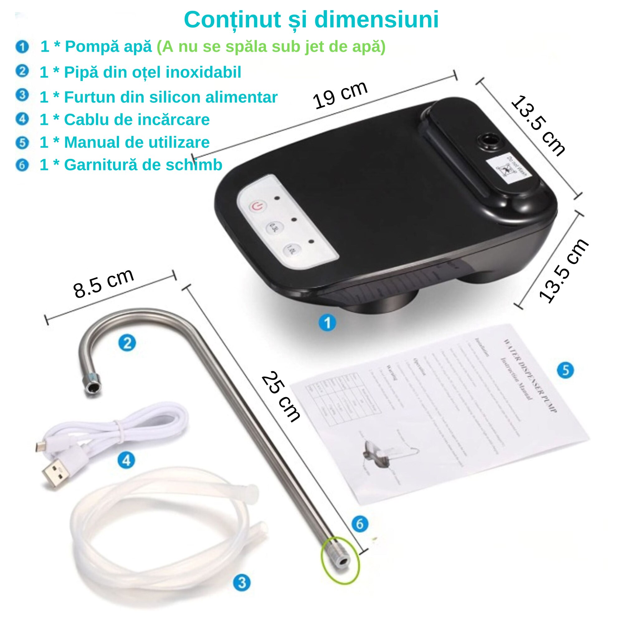 Pompa de apa electrica pentru bidon cu dispenser pentru apa, Buton ON ...