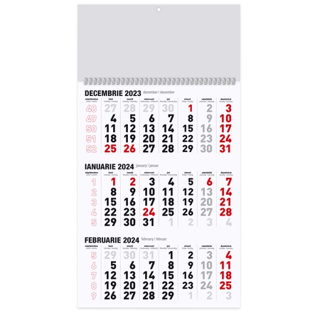 Calendar triptic A3 2025 12 file hartie mata, negru si rosu - eMAG.ro