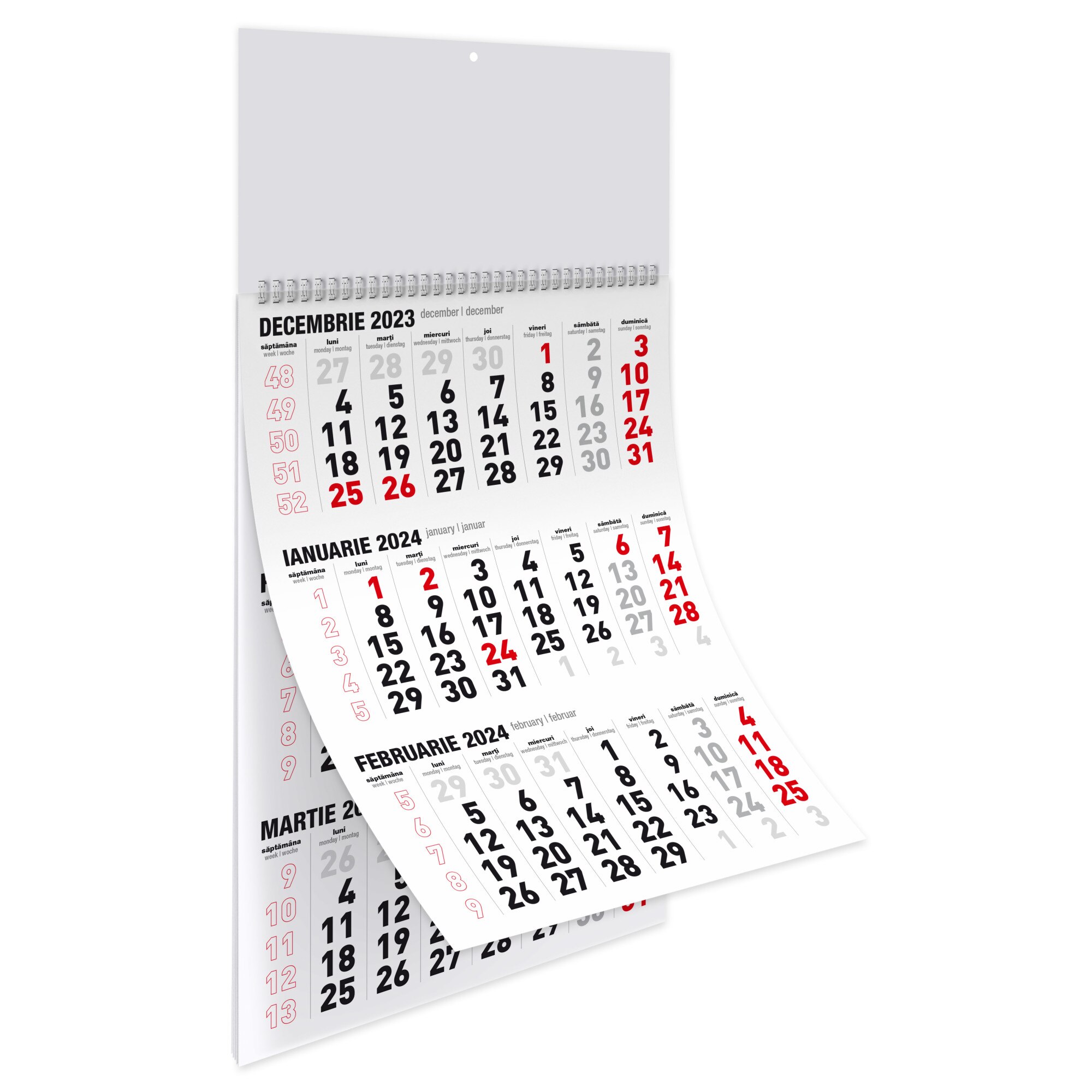 Calendar triptic A3 2025 12 file hartie mata, negru si rosu - eMAG.ro