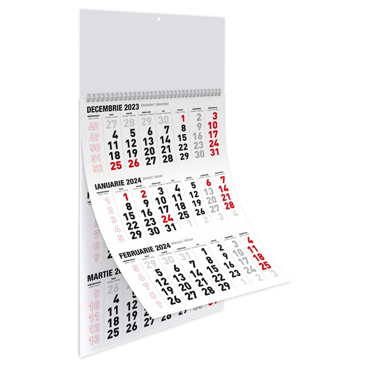 Calendar triptic A3 2025 12 file hartie mata, negru si rosu - eMAG.ro