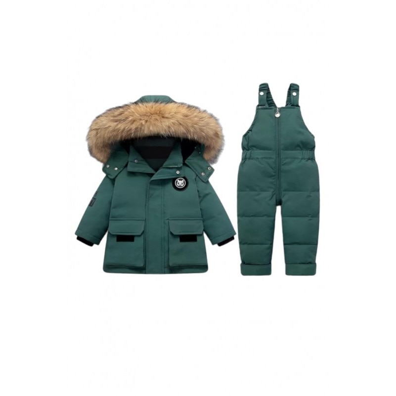 Costum de iarna pentru copii cu blana naturala si puf de rata Cynos ...