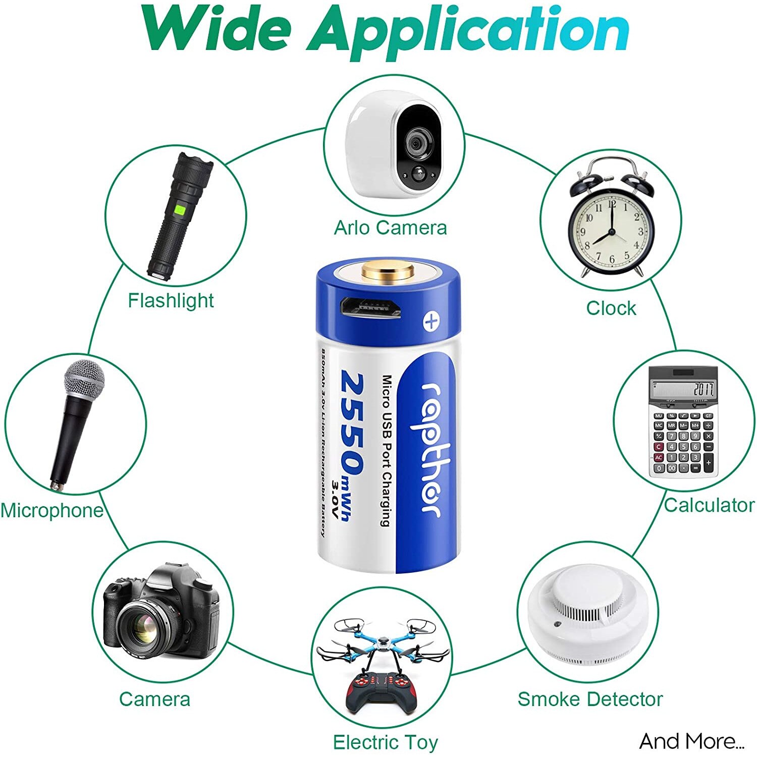 Комплект батерии 850 mAh, сменяеми CR123A, 123, 123A, BR2/3A, CR123 ...