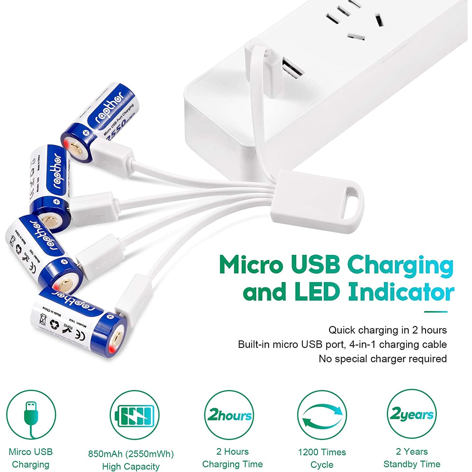 Комплект батерии 850 mAh, сменяеми CR123A, 123, 123A, BR2/3A, CR123 ...