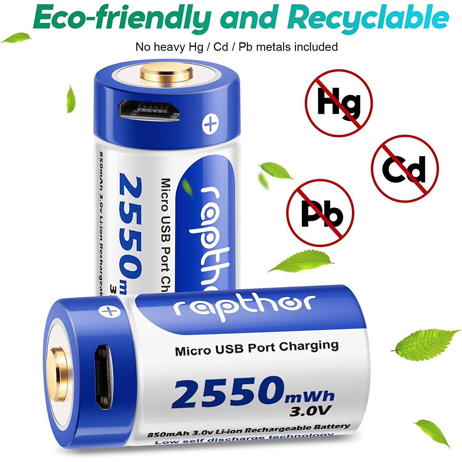 Комплект батерии 850 mAh, сменяеми CR123A, 123, 123A, BR2/3A, CR123 ...