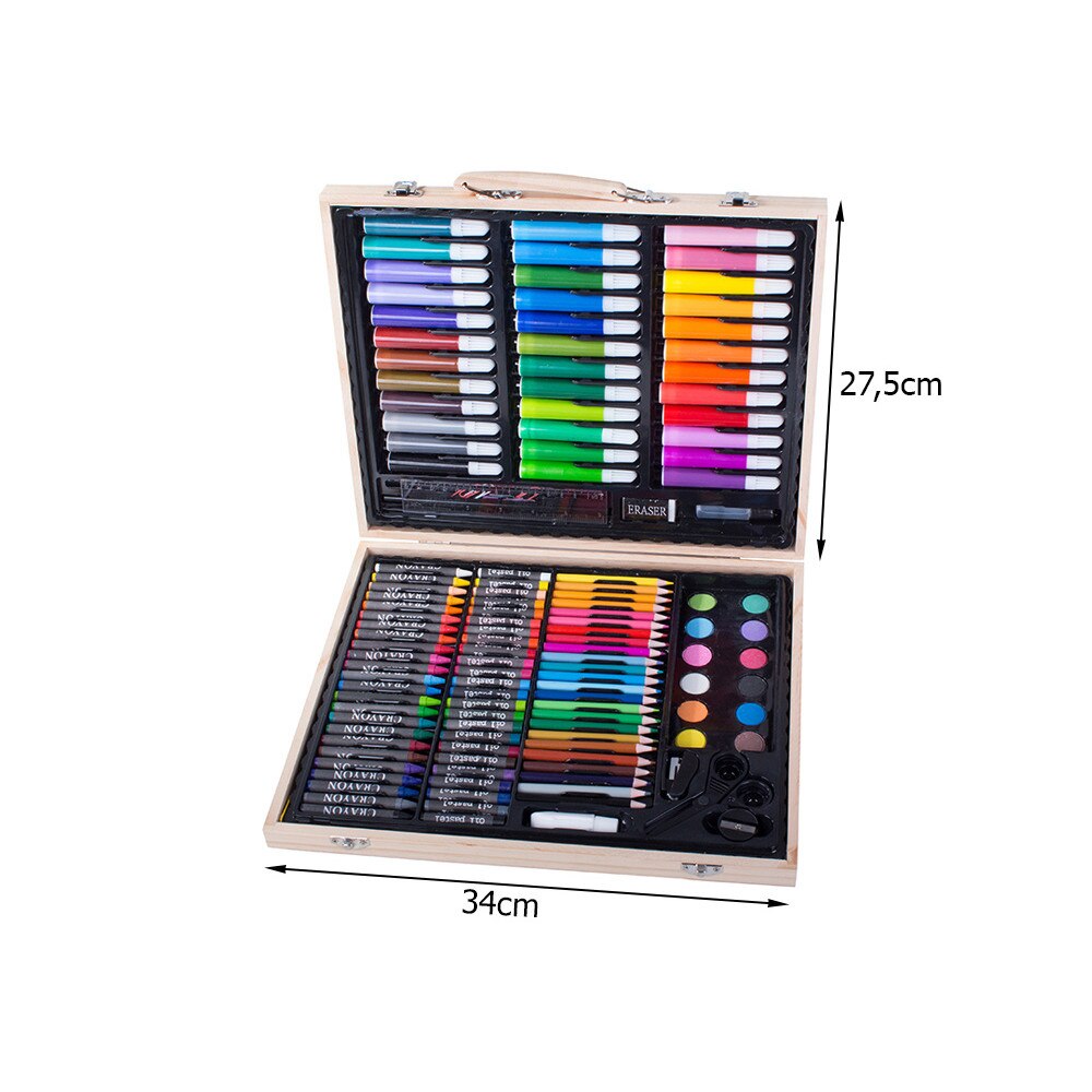 Set 150 Piese pentru Pictura si Desen, Geanta Depozitare din Lemn ...