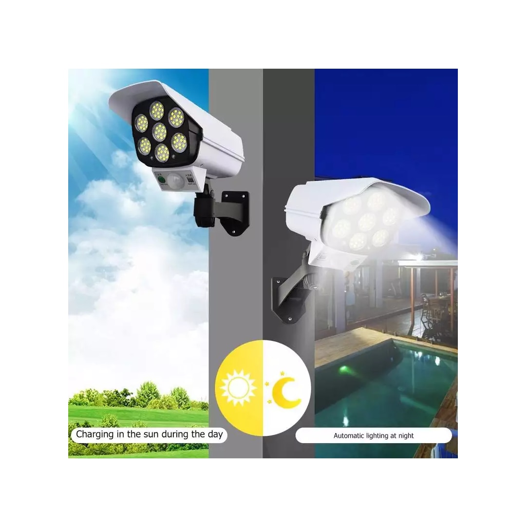 Lampa solara tip camera falsa de supraveghere, 77 LED, Alba, detectare ...