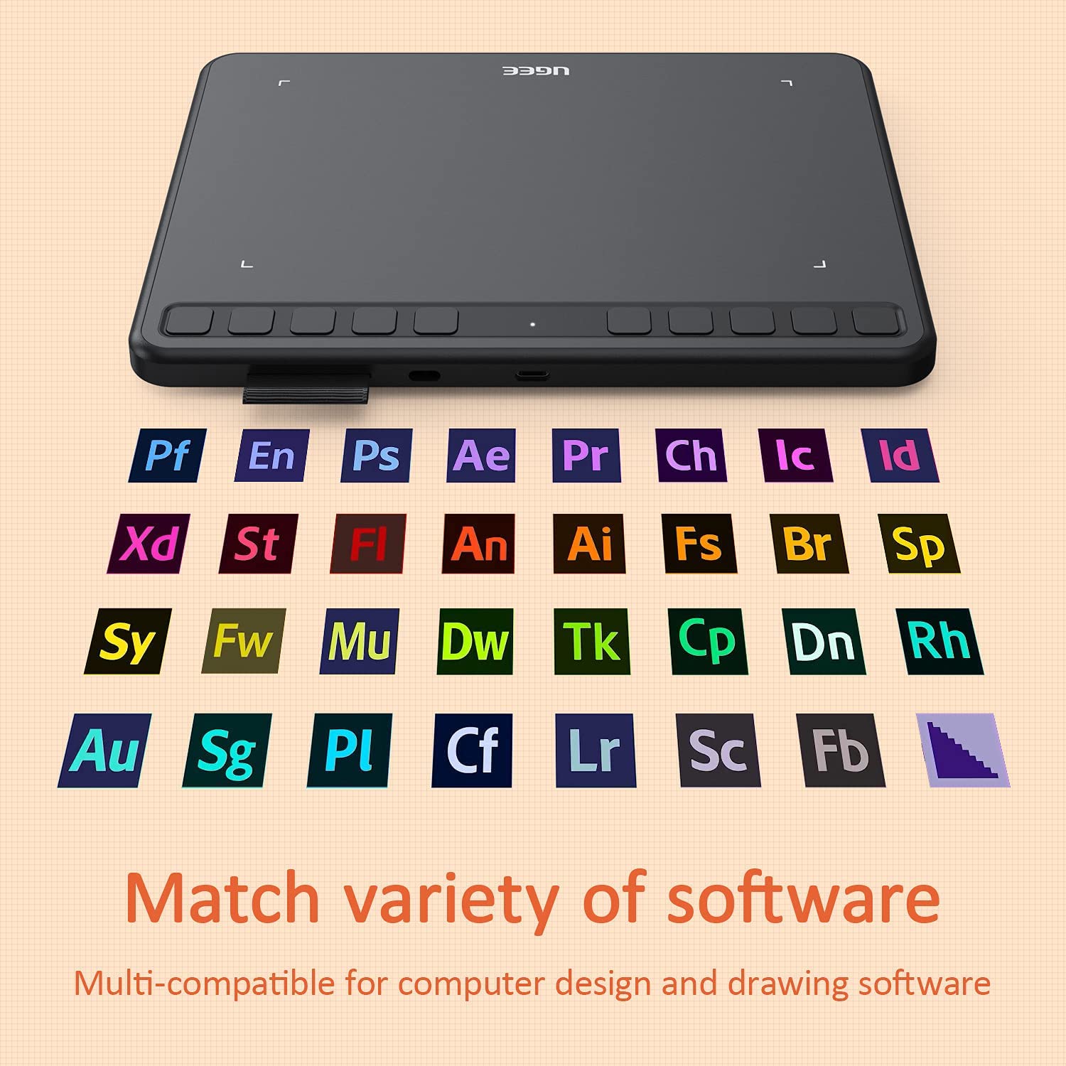 Tableta grafica Ugee S640 cu 8192 niveluri presiune, 10 taste programabile, port USB-C, 6.3 x 4 ...