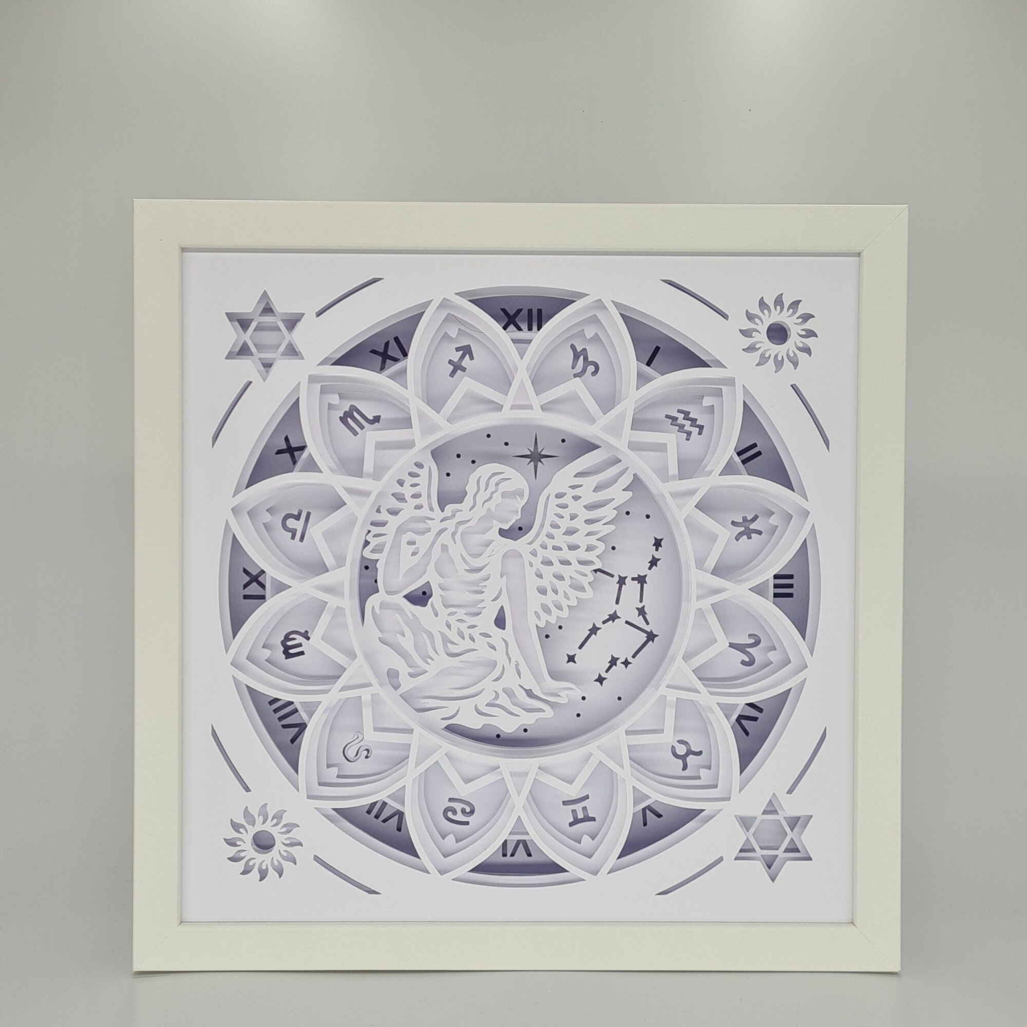 Rama alba luminoasa, Zodiac Fecioara 3D Shadow Box, 27x27x6 cm, Culoare ...