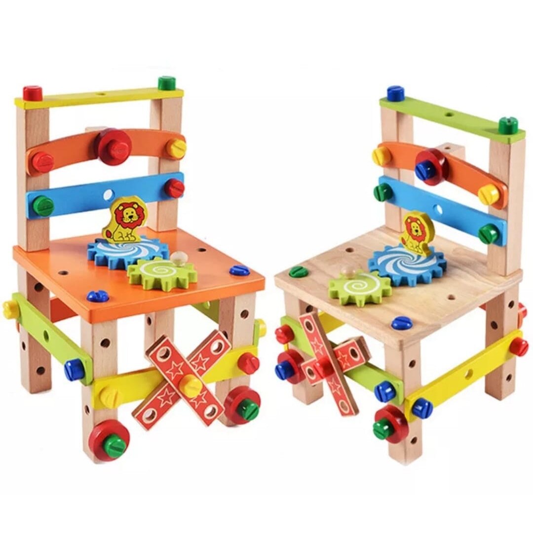 Joc Montessori pentru asamblat cu suruburi din lemn - scaun, avion ...