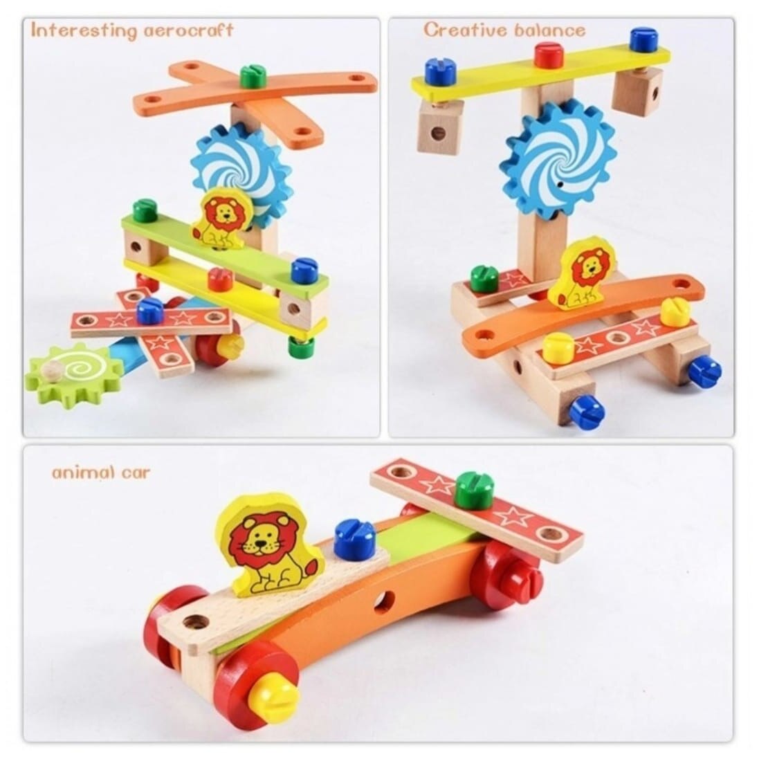 Joc Montessori pentru asamblat cu suruburi din lemn - scaun, avion ...