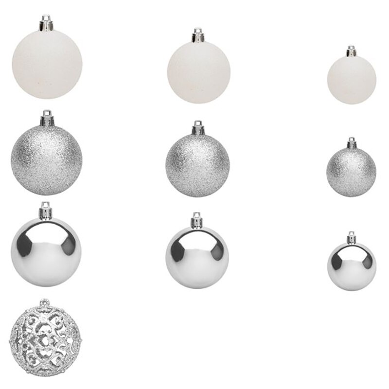 Комплект коледни топки, 50 броя, 3 размера, Мат, Блестящ, Перфориран ...