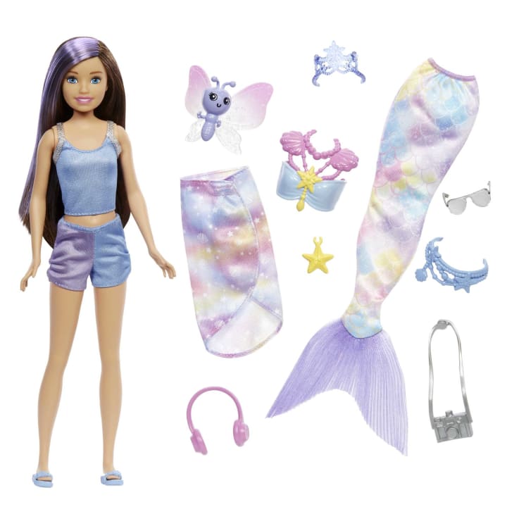 Papusa Barbie Mermaid Power, Sirena Skipper, cu 10 accesorii, 26 x 5 x ...