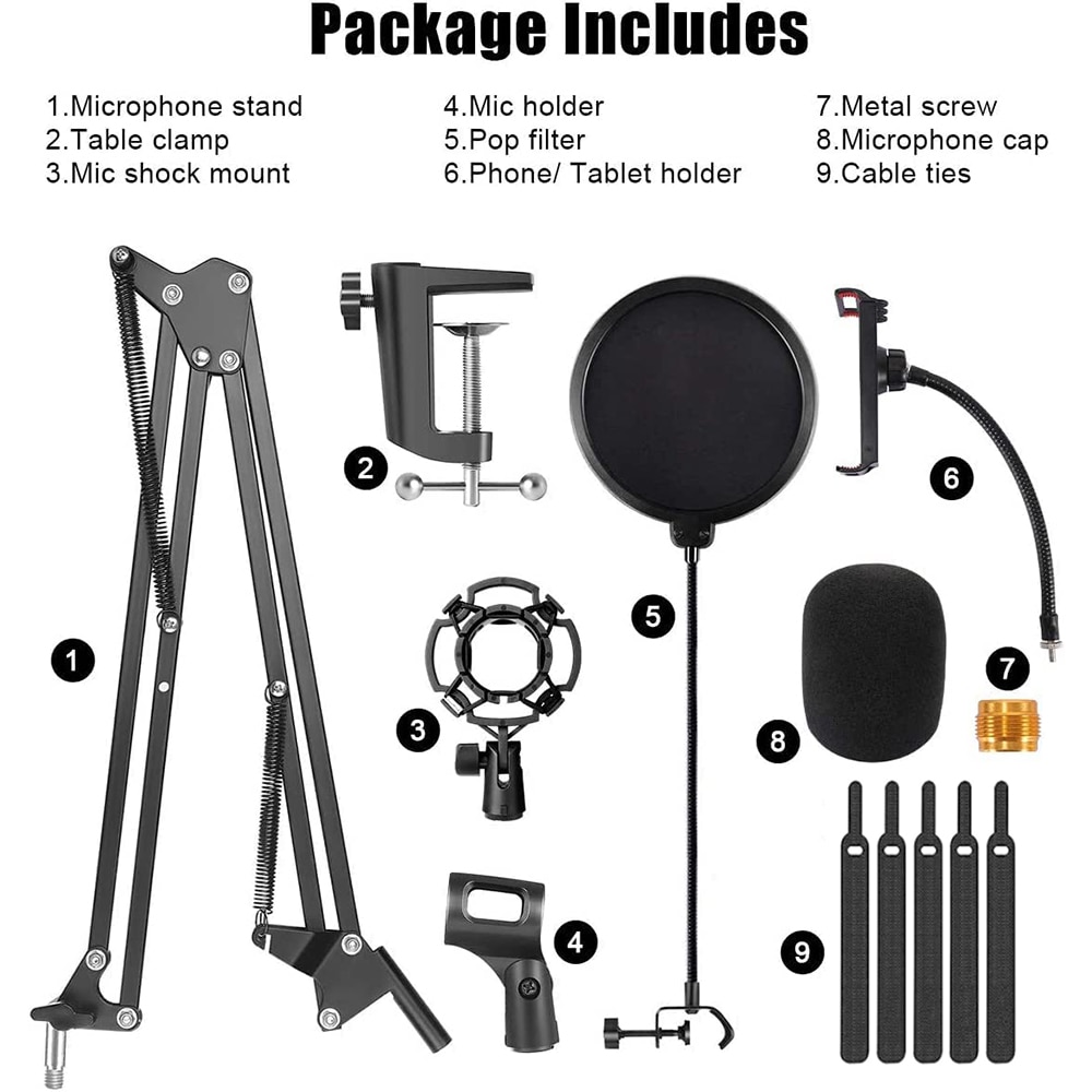 Stativ microfon si filtru, BOMSTOM, Otel, Reglabil, Negru - eMAG.ro