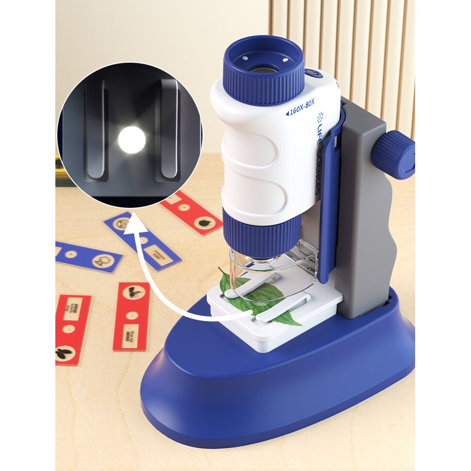 Set jucarie microscop de birou pentru copii, 80-160X, Focalizare 0.01s ...