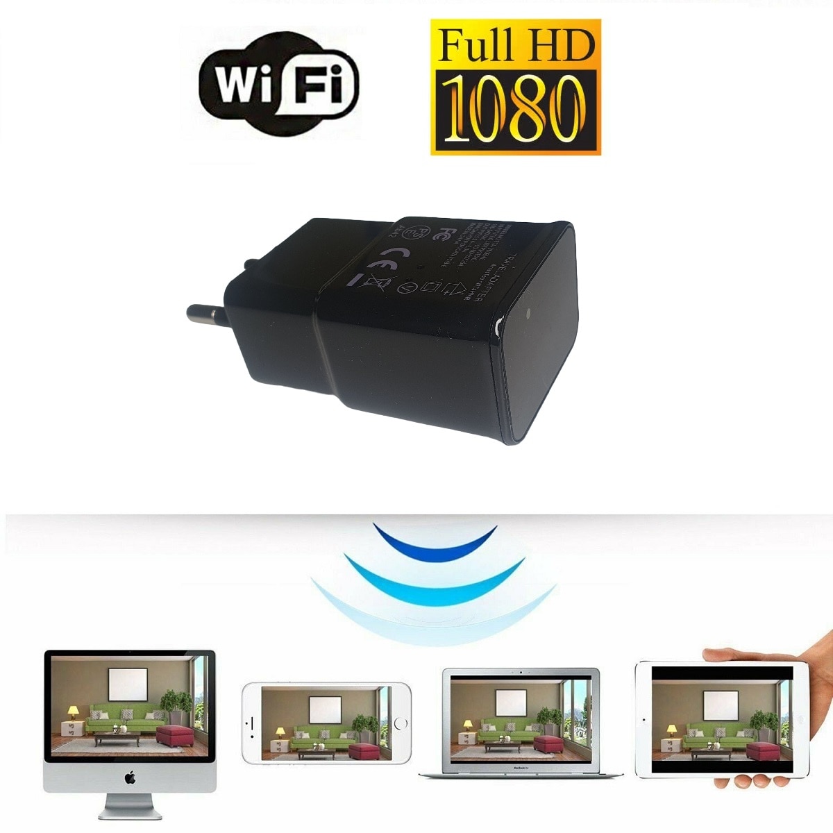 Mini camera Spy WI-FI Ascunsa in incarcator, Microfon, 1080P, Activare ...