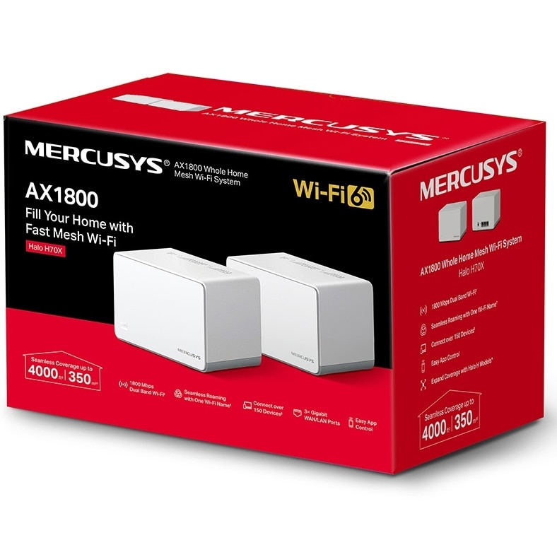 Sistem Mesh Wi-Fi Mercusys Halo H70X(2-pack), AX1800, Dual-Band, Wi-Fi ...