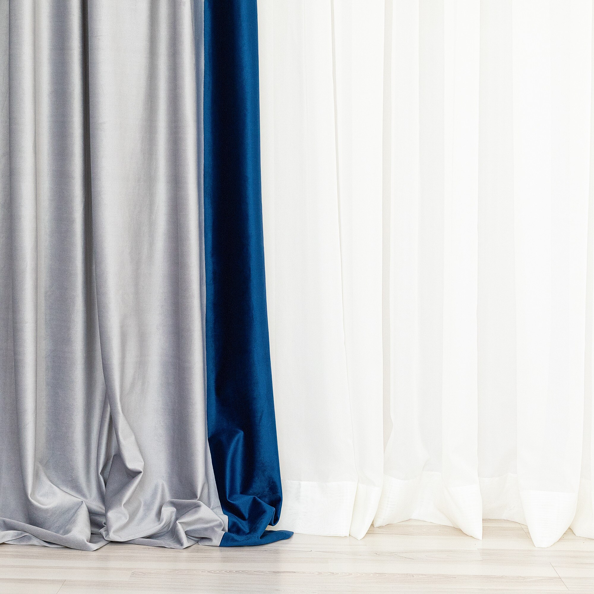 Set Draperii Catifea, Gri - Albastru, 200x260 cm - eMAG.ro