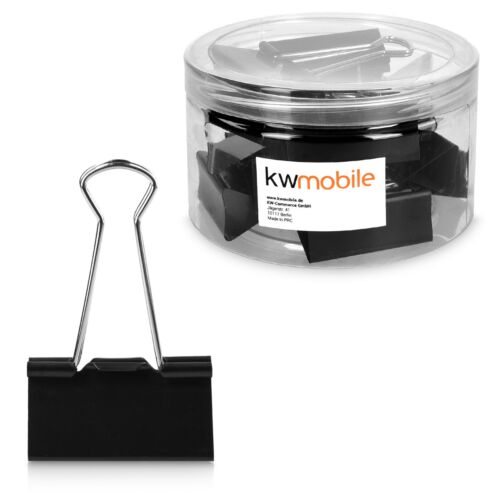 Set 24 Clipsuri pentru documente 41 mm, Kwmobile, Negru, Metal, 49442. ...