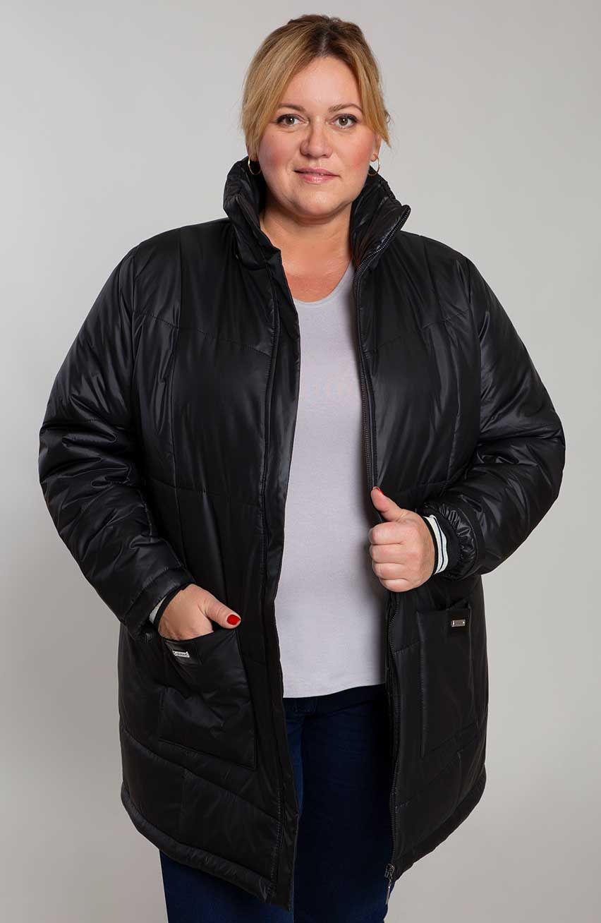 Geaca lunga de iarna pentru femei, MDR24, negru, cu gluga, marimea 48 ...