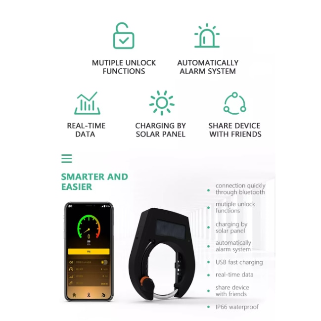 Интелигентна ключалка за велосипед с Bluetooth връзка за телефон ...