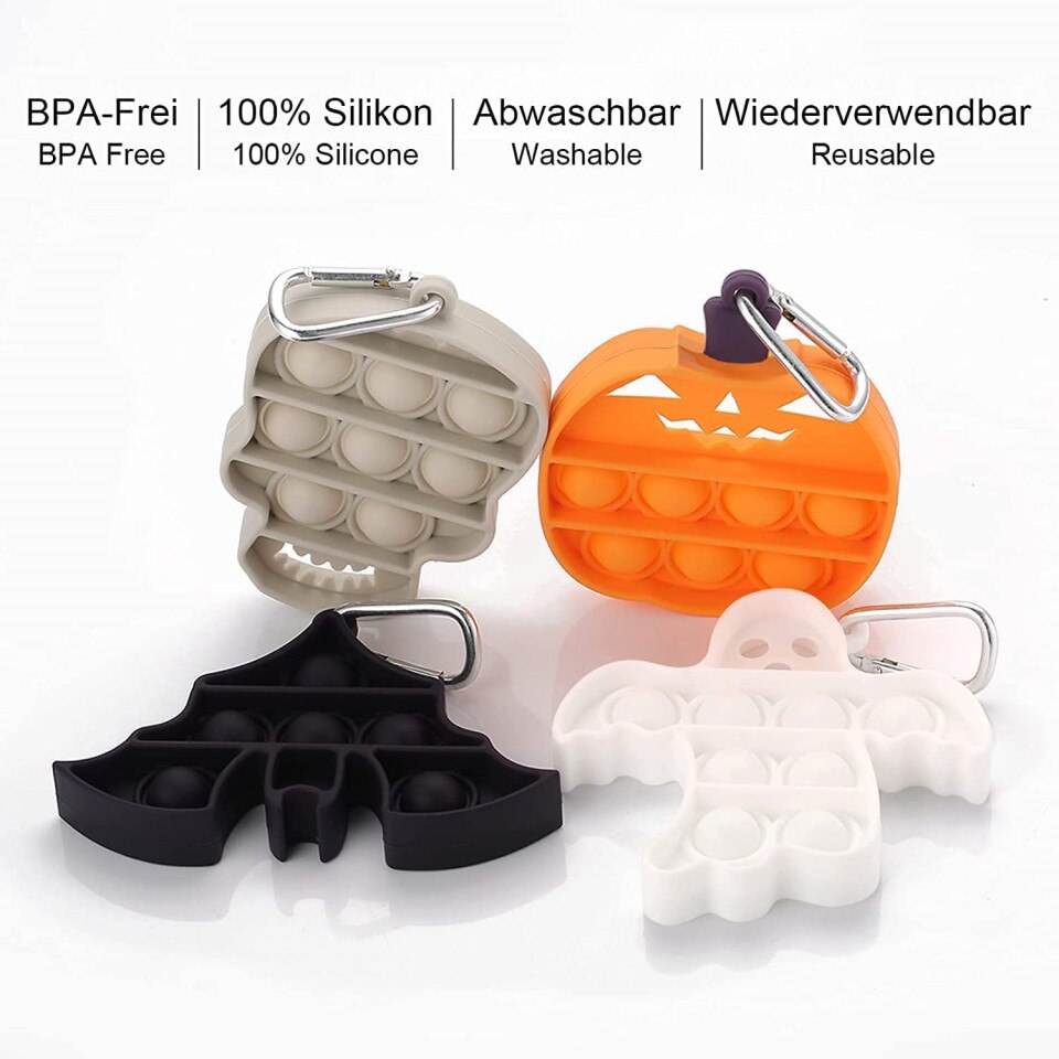 Pop It játékok készlet Halloween Wulcea kulcstartó, 4 db, szilikon ...