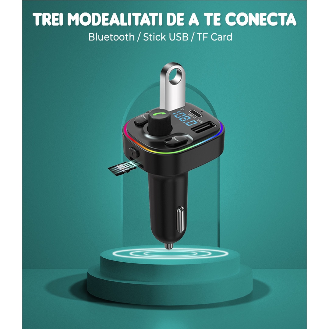 Modulator FM, Handsfree Kit cu 10 functii, Incarcator auto cu functie ...