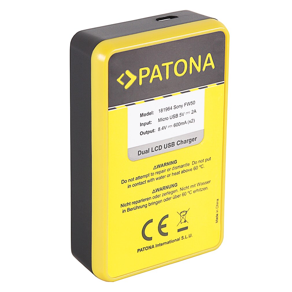 Pachet Incarcator Dual LCD USB si 2x Acumulator Patona Premium NP-FW50 pentru Sony NEX-3 NEX-5 ...