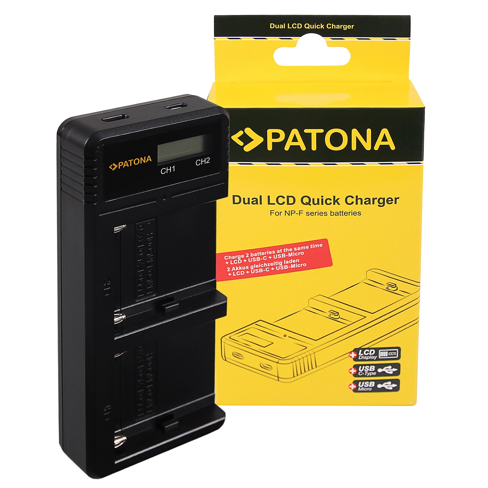 Pachet Incarcator Dual LCD, 2 x Acumulator Patona pentru Sony NP-F970 - eMAG.ro