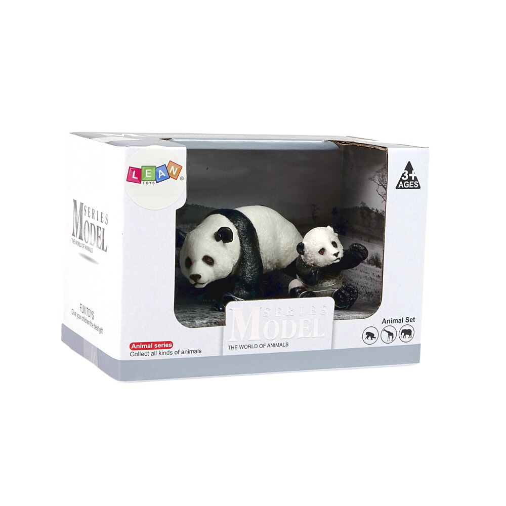 Set 2 figurine, Lean Toys, Panda cu pui, Alb/Negru - eMAG.ro
