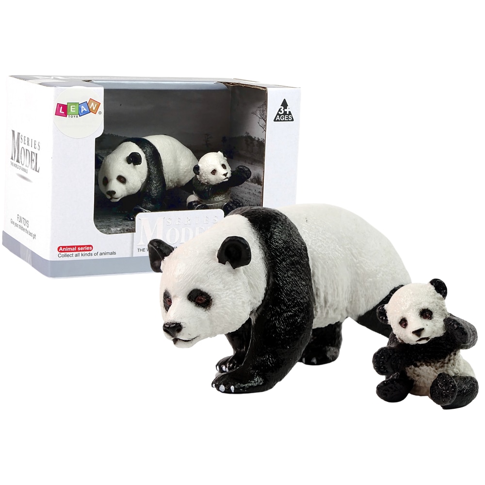 Set 2 figurine, Lean Toys, Panda cu pui, Alb/Negru - eMAG.ro