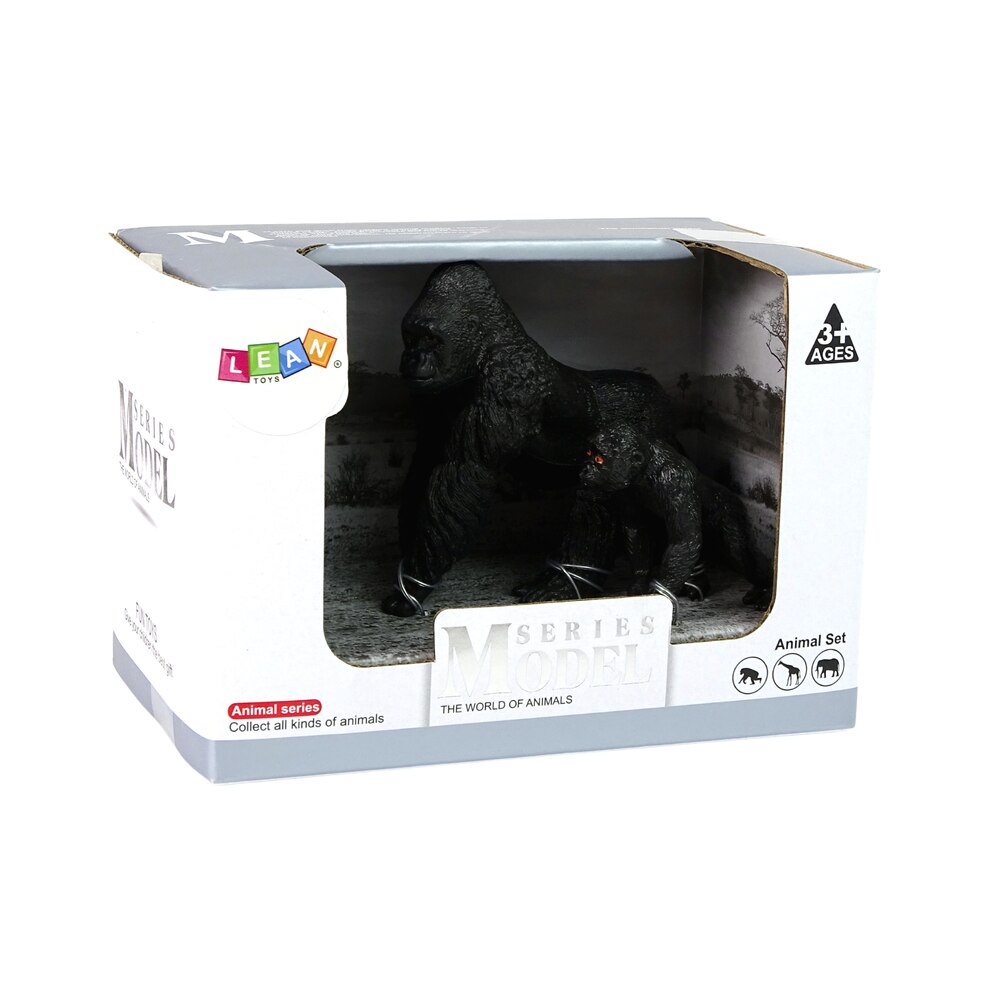Set 2 figurine, Lean Toys, Gorila cu pui, Negru - eMAG.ro