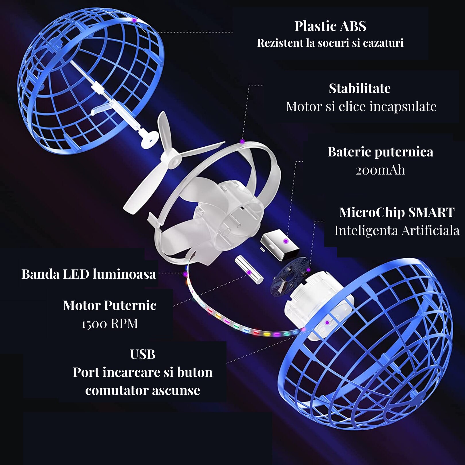 Blue Mini-Drone - golyós UFO bumeráng digitális effektekkel, manuálisan ...