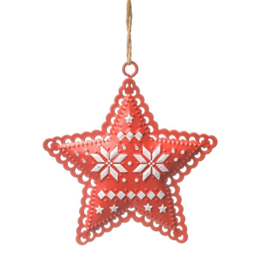 Decoratiune de Craciun, model stea, pentru brad, metal, inaltime 9 cm ...