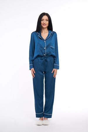 Pijama Albastra din Satin de Matase L - eMAG.ro