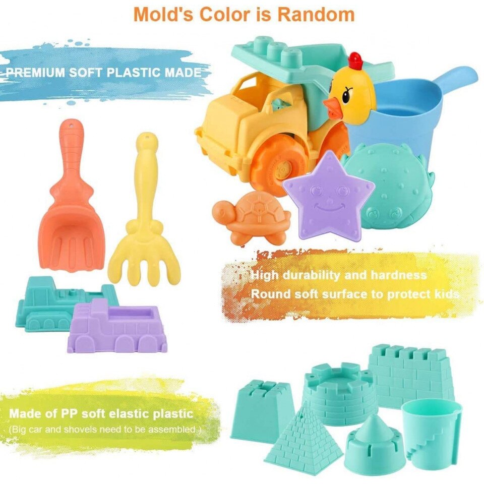 Set de jucarii pentru plaja Shanna, 21 piese, plastic, multicolor - eMAG.ro