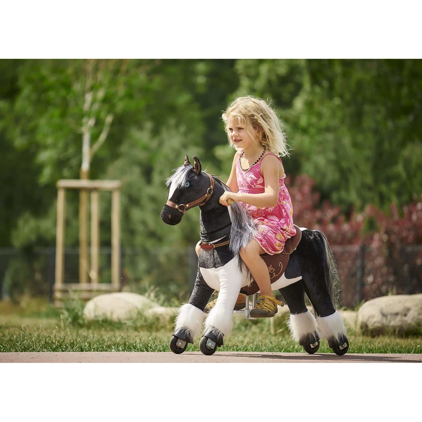 Cal mecanic, Ponnie, 3-6 ani, 85 x 30 x 80 cm, 8.3 kg, Alb/Negru - eMAG.ro