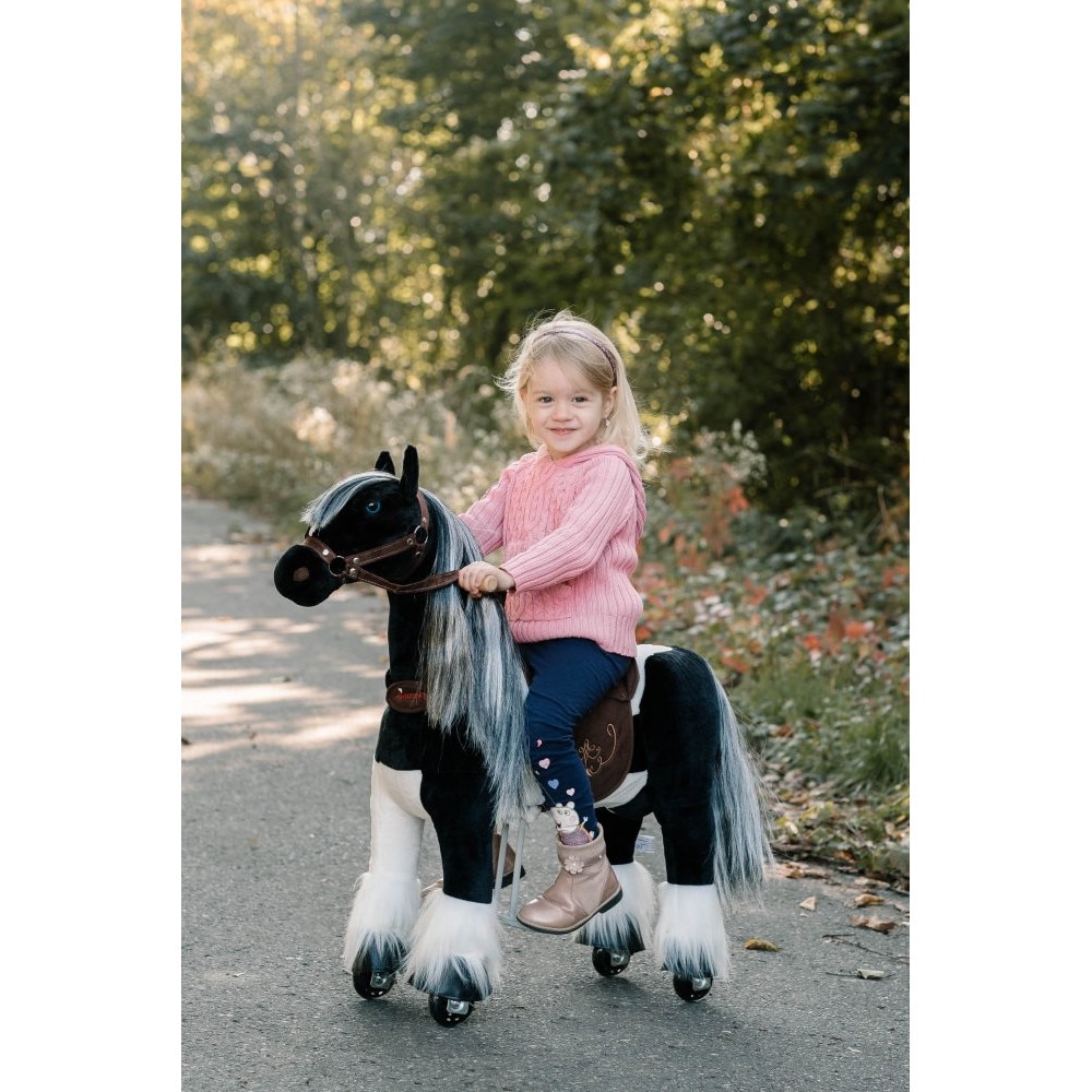 Cal mecanic, Ponnie, 3-6 ani, 85 x 30 x 80 cm, 8.3 kg, Alb/Negru - eMAG.ro