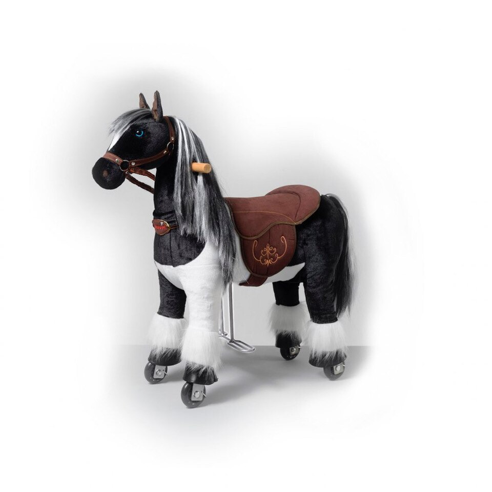 Cal mecanic, Ponnie, 3-6 ani, 85 x 30 x 80 cm, 8.3 kg, Alb/Negru - eMAG.ro