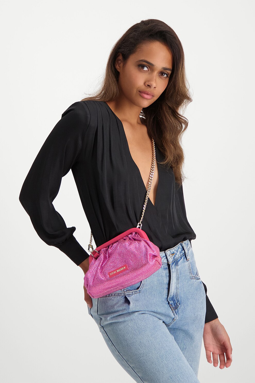 Steve Madden, Geanta plic cu aplicatii cu strasuri Nikki, Fucsia, Roz ...